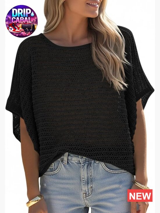 Sweaters | Crochet Oversized Sweater Batwing Short Sleeve Mesh Knit ...